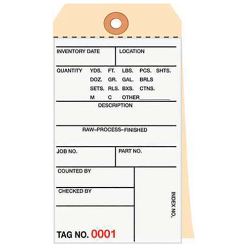 3 Part Carbonless Inventory Tags, 500-999, #8, 6-1/4"L x 3-1/8"W, 500/Pack