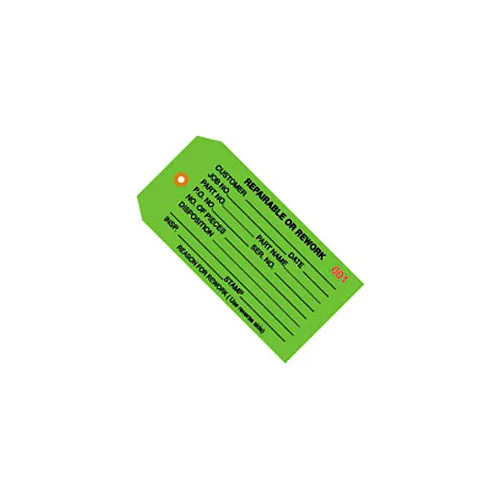 Inspection Tags, "Repairable Or Rework", #5, 4-3/4"L x 2-3/8"W, Green ...
