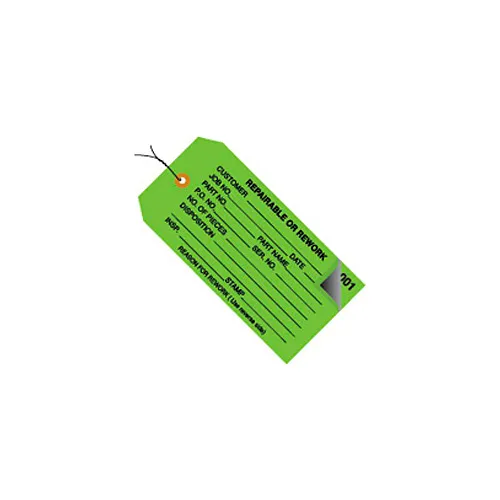 2 Part Inspection Tag "Repairable Or Rework", Pre Wired#5, 4-3/4"L x 2 ...
