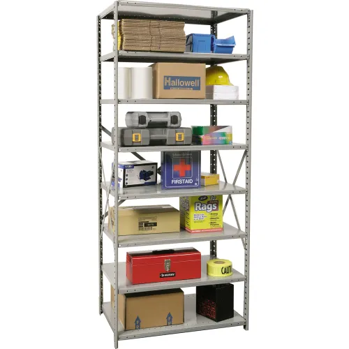 Hallowell® Hi-Tech Open Style Shelving, Sway Braces, 8 Shelves, 48"W x ...