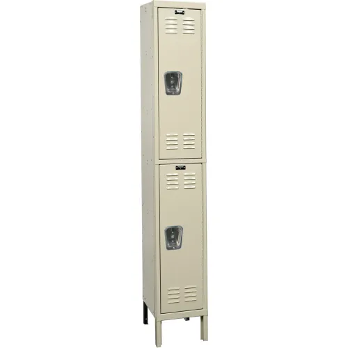 Hallowell® 2-Tier 2 Door Premium Locker, 18"W x 24"D x 78"H, Tan, Assembled