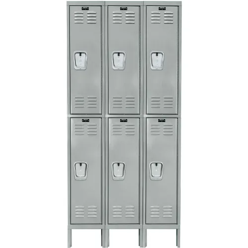 Hallowell® 2-Tier 6 Door Premium Locker, 36"W x 15"D x 78"H, Light Gray ...