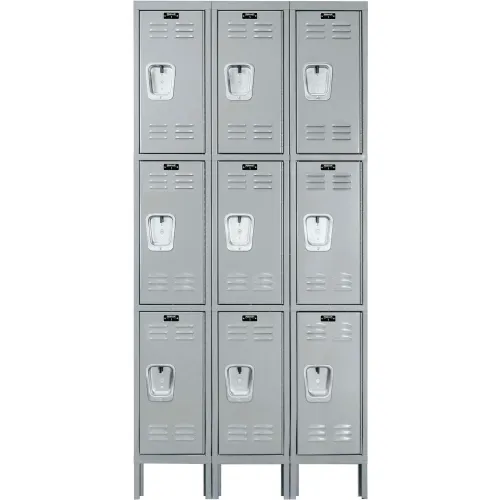 Hallowell® 3-Tier 9 Door Premium Locker, 36"W x 15"D x 78"H, Light Gray ...