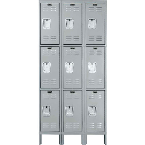 Hallowell® 3-Tier 9 Door Premium Locker, 12"W x 18"D x 24"H, Light Gray ...