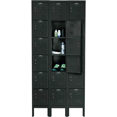 Hallowell® 6-Tier 18 Door Premium Locker, 36"W x 18"D x 78"H, Black ...