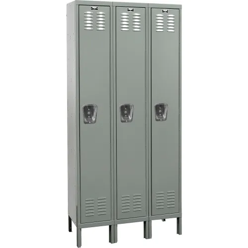 Hallowell® 1-Tier 3 Door Premium Locker, 45"W x 24"D x 78"H, Dark Gray ...