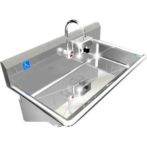 BSM Inc. ADA SS Sink, 1 Station with Electronic Faucet, Wall Mount, 36 ...