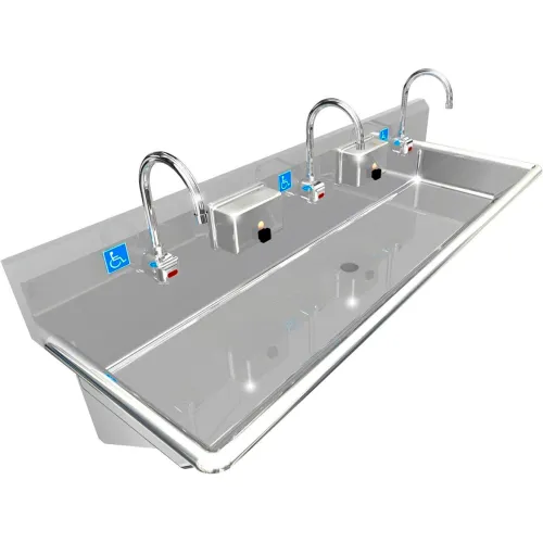 BSM Inc. ADA SS Sink, 3 Station with Electronic Faucet, Wall Mount, 60 ...