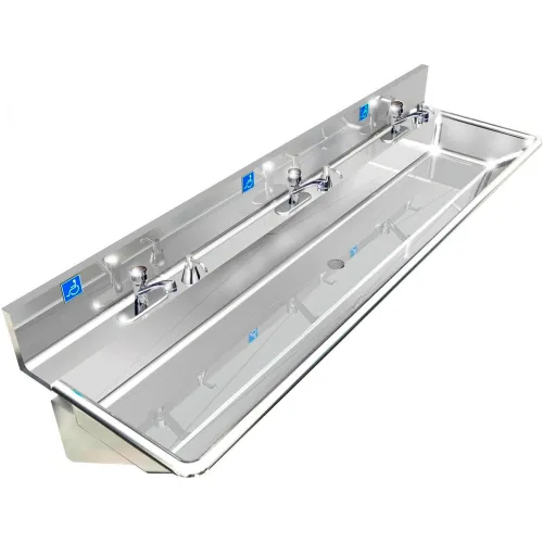 BSM Inc. ADA SS Sink, 3 Station with Metering Faucet, Wall Mount, 72"L ...