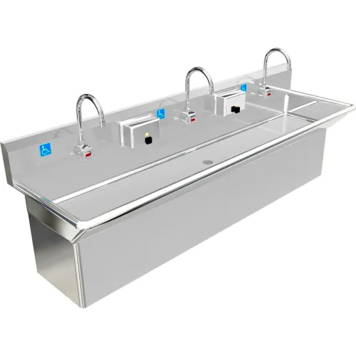 BSM Inc. ADA SS Sink, 3 Station with Plumbing Skirt & Electronic Faucet ...