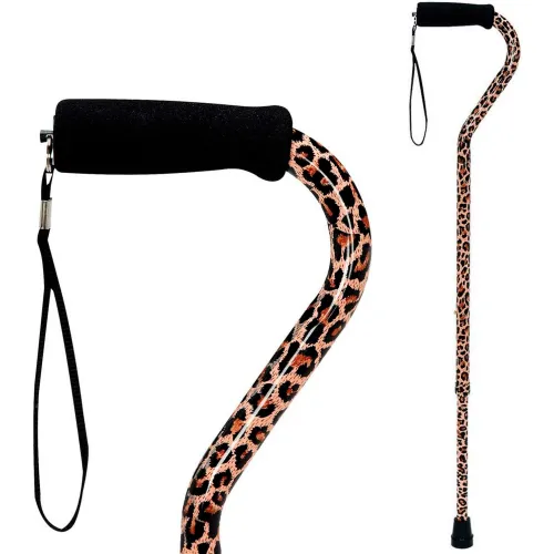 DMI Adjustable Designer Cane with Offset Handle and Strap, Leopard
