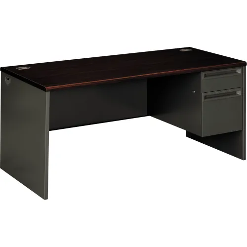 HON® Right Pedestal Desk - 66"W x 30"D x 29-1/2"H - Mahogany/Charcoal ...