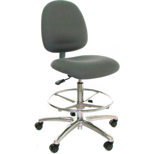 ESD Stool with Footrest - Mid-Back - Fabric - Gray - Aluminum Base