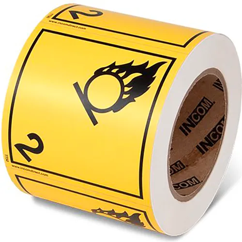 INCOM® TDG Labels, Oxidizing Gases, Class 2, Vinyl, 4"L x 4"W, Yellow ...