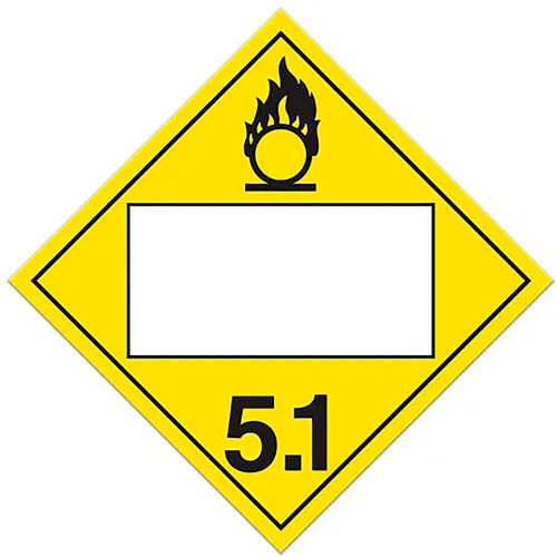 INCOM® TDG Placard, Oxidizing Substances, Class 5.1, Blank UN, Vinyl ...