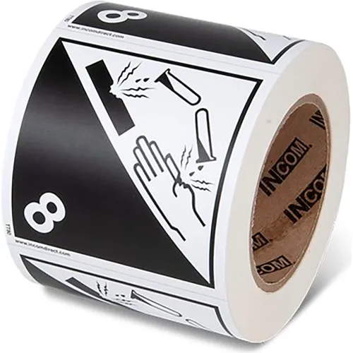 INCOM® TDG Labels, Corrosives, Class 8, Vinyl, 4"L x 4"W, Black/White ...