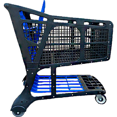 IPT™ Inc Large Plastic Shopping Cart, Black and Blue, 350 Lbs. Capacity