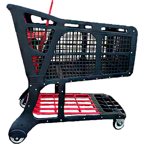 IPT™ Inc Large Plastic Shopping Cart, Black and Red, 350 Lbs. Capacity