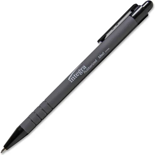 Integra™ Ballpoint Retractable Pen, Rubberized Barrel, Medium, Black ...