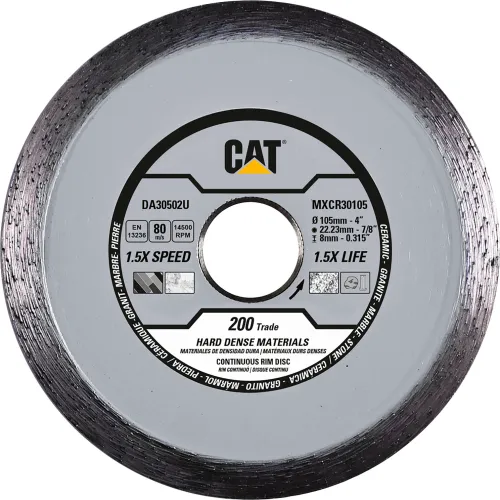 Caterpillar® 200 Trade Continuous Rim Diamond Blade, 4" Dia. x 3/16"T x ...