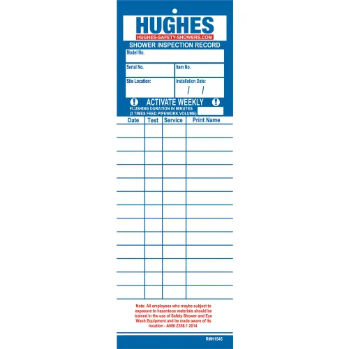 Hughes® Equipment Inspection Record Card, White/Blue, Pack of 2
