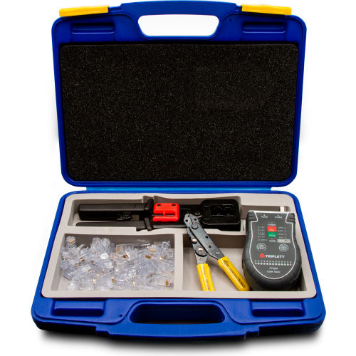 Triplett High-Speed, Pass-Thru RJ45 Tool Kit w/ Crimp Tool, Connectors ...