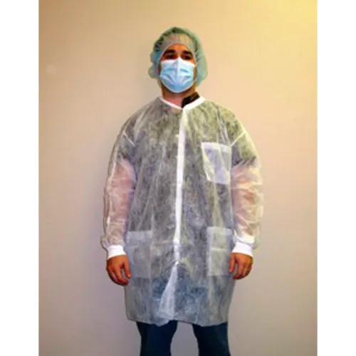 Polypropylene Lab Coat, 3 Pockets, Knit Wrists, Snap Front, Knit Collar ...