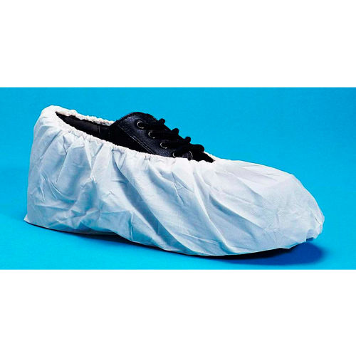 Cross Linked Polyethylene Shoe Covers, Water Resistant, Blue, LG, 100/Bag