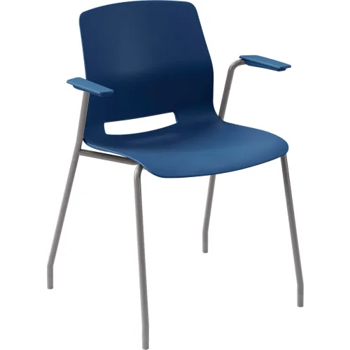 KFI Studios Imme Stacking Chair with Fixed Arms, Polypropylene, Navy Seat/Silver Frame