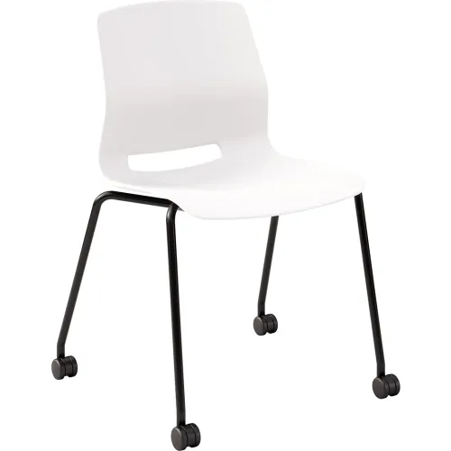 KFI Studios Imme Armless Stacking Chair with Casters, Polypropylene, White Seat/Black Frame