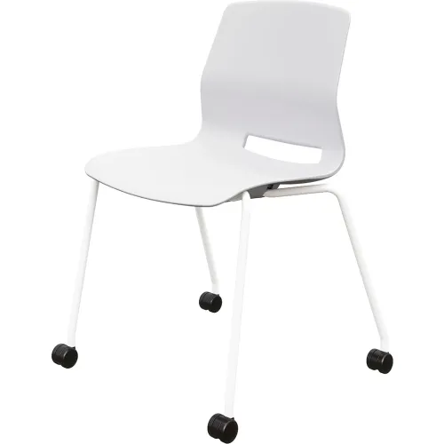 KFI Studios Imme Armless Stacking Chair with Casters, Polypropylene, White Seat/Frame