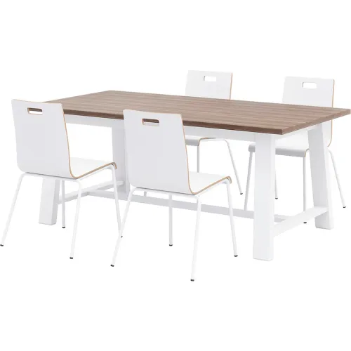 KFI Studios Jive 72"x 36" Dining Table Set, 4 White Chairs, Teak Top ...