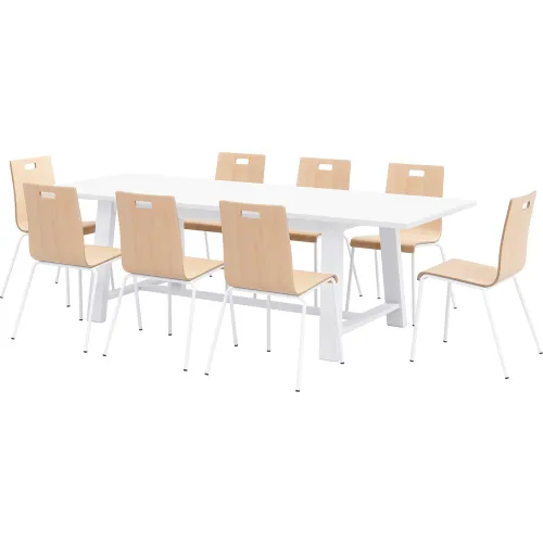 KFI Studios Jive 96"x 36" Dining Table Set, 8 Natural Cafe Chairs ...
