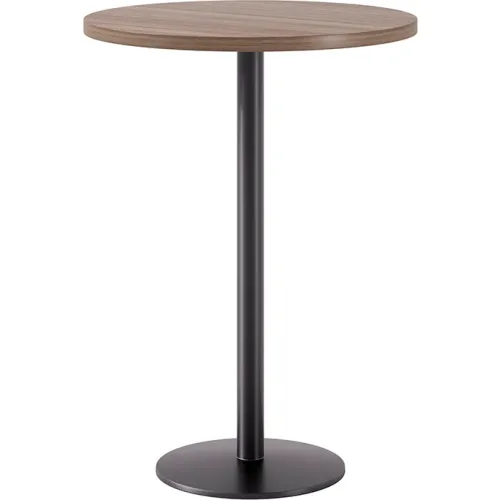 KFI Studios Proof 30" Round Pedestal Table, Bistro Height, Black Base, Studio Teak Top