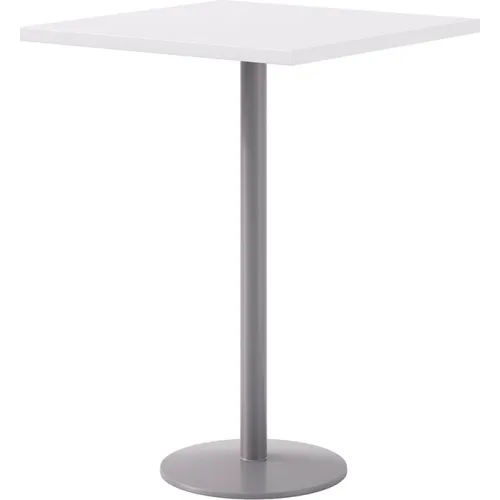 KFI Studios Proof 30" Square Pedestal Table, Bistro Height, Silver Base, Designer White Top