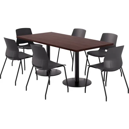 KFI 36" x 72" Table with 6 Imme Armless Chairs, Black Seat/Espresso Top