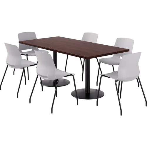 KFI 36" x 72" Table with 6 Imme Armless Chairs, Light Gray Seat ...