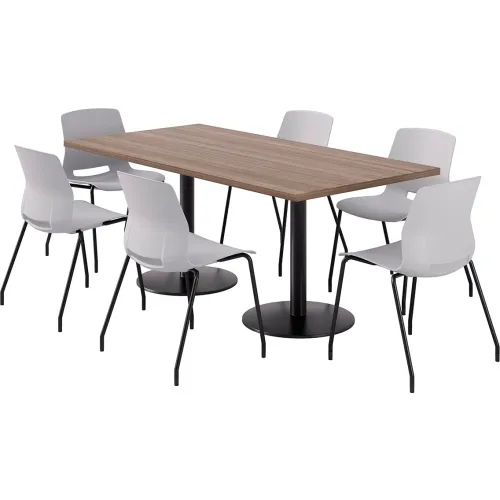 KFI 36" x 72" Table with 6 Imme Armless Chairs, Light Gray Seat/Studio ...