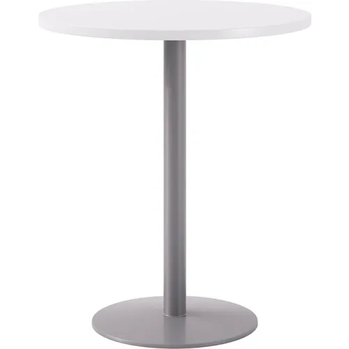 KFI Studios Proof 36" Round Pedestal Table, Bistro Height, Silver Base, Designer White Top