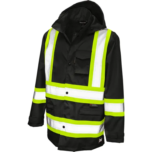 Tough Duck Ripstop Safety Rain Jacket, CSA Class 1 Level 2, S, Black