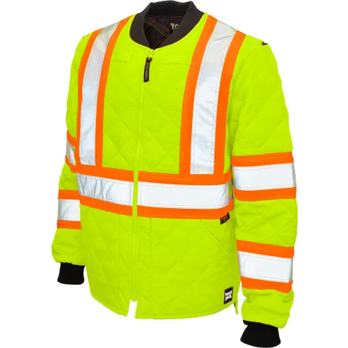 Tough Duck Men's Quilted Safety Freezer Jacket, L, Fluorescent Green