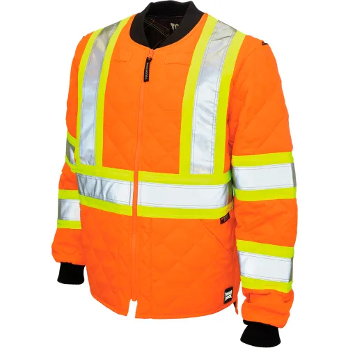 Tough Duck Men's Quilted Safety Freezer Jacket, S, Fluorescent Orange