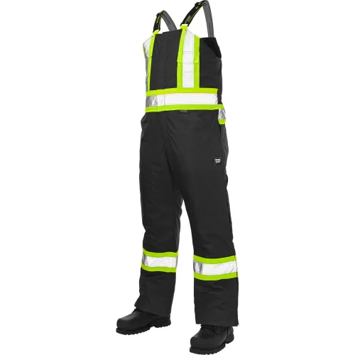 Tough Duck Poly Oxford Insulated Safety Bib Overall, L, Black