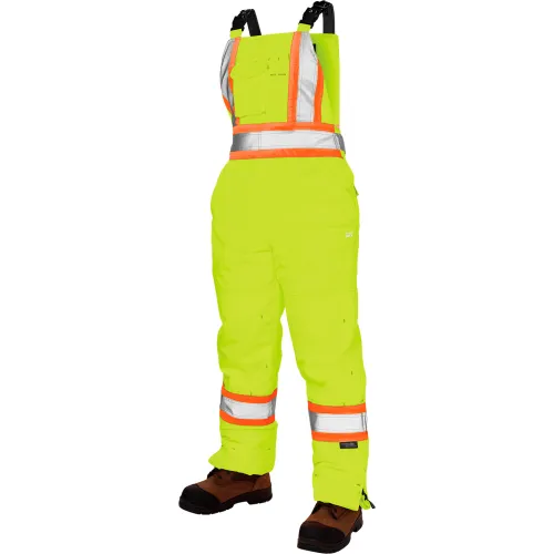 Tough Duck Insulated Flex Safety Bib Overall, L, Fluorescent Green