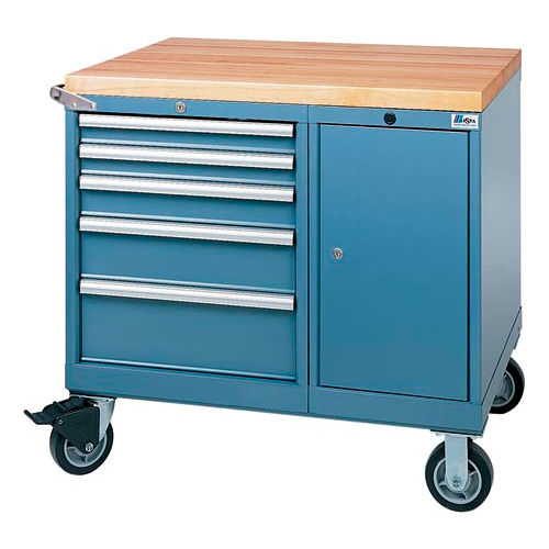 Lista® 7 Drawer Mobile Work Center with Butcher Block Top - Classic Blue