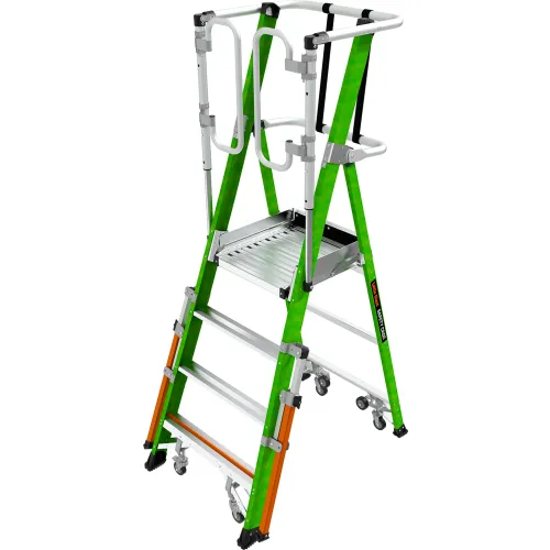 Little Giant® Safety Cage Platform Ladder w/ Wheels, 4' Type IAA, 4 ...