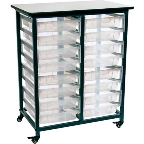 Luxor Mobile Bin Storage Unit, Double Row with 16 Small Clear Bins ...