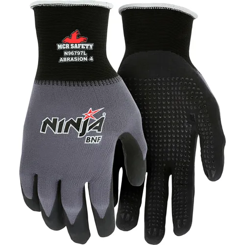 MCR Safety Ninja BNF Gloves, 15 Gauge Nylon, Nitrile Coated Palm ...