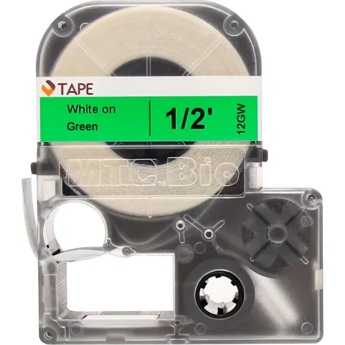 MTC™ Bio Label Cartridge Cassettes, 1/2"W x 26'L, Green with White Print