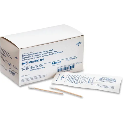 Medline MDS202105 Sterile Cotton Tipped Applicators, 3" Length, Box of 200